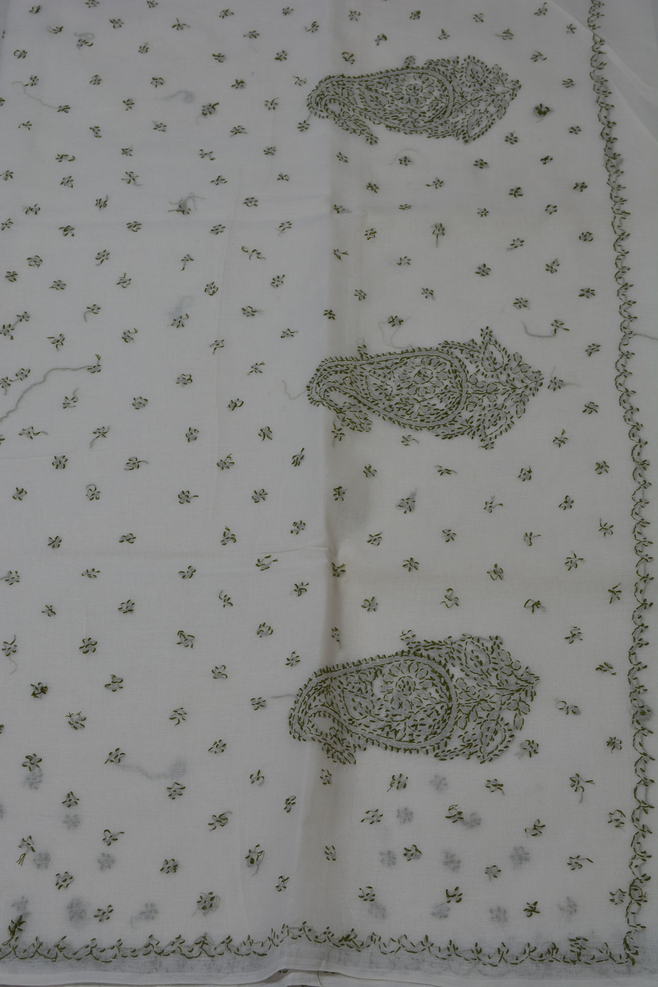 Tvis and Bliss. Ivory White Lucknow Chikankari Embroidered Cotton Saree