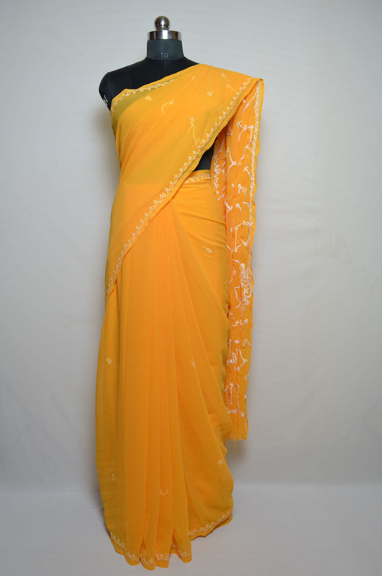 Tvis and Bliss. Apricot Orange Lucknow Chikankari Embroidered Georgette ...