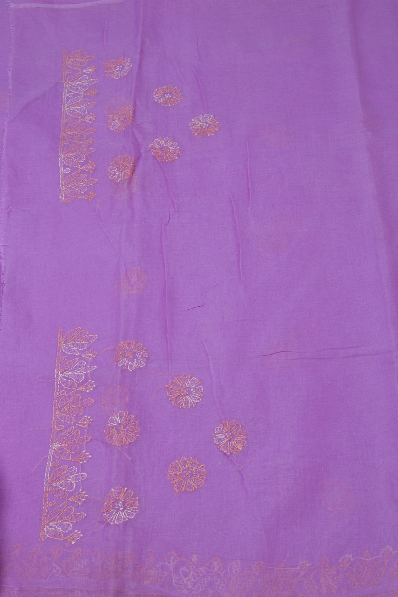 Tvis and Bliss. Orchid Purple Lucknow Chikankari Embroidered Cotton Saree