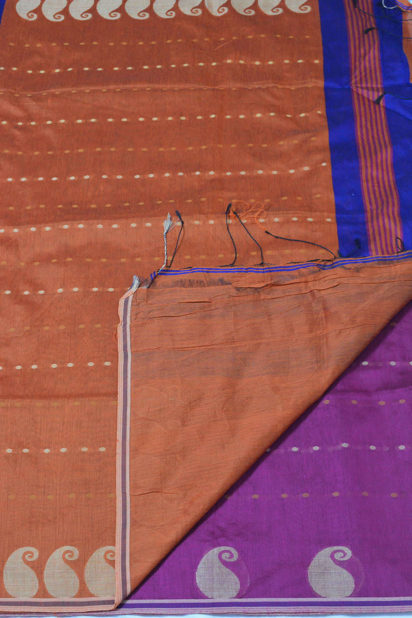 Tvis and Bliss. Pink and Copper Orange Handloom Silk Saree