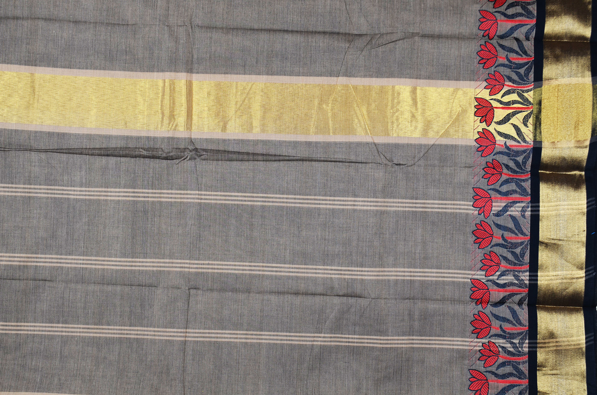 Tvis and Bliss. Grey and Black with Red Floral Motifs and Zari Kaddi ...