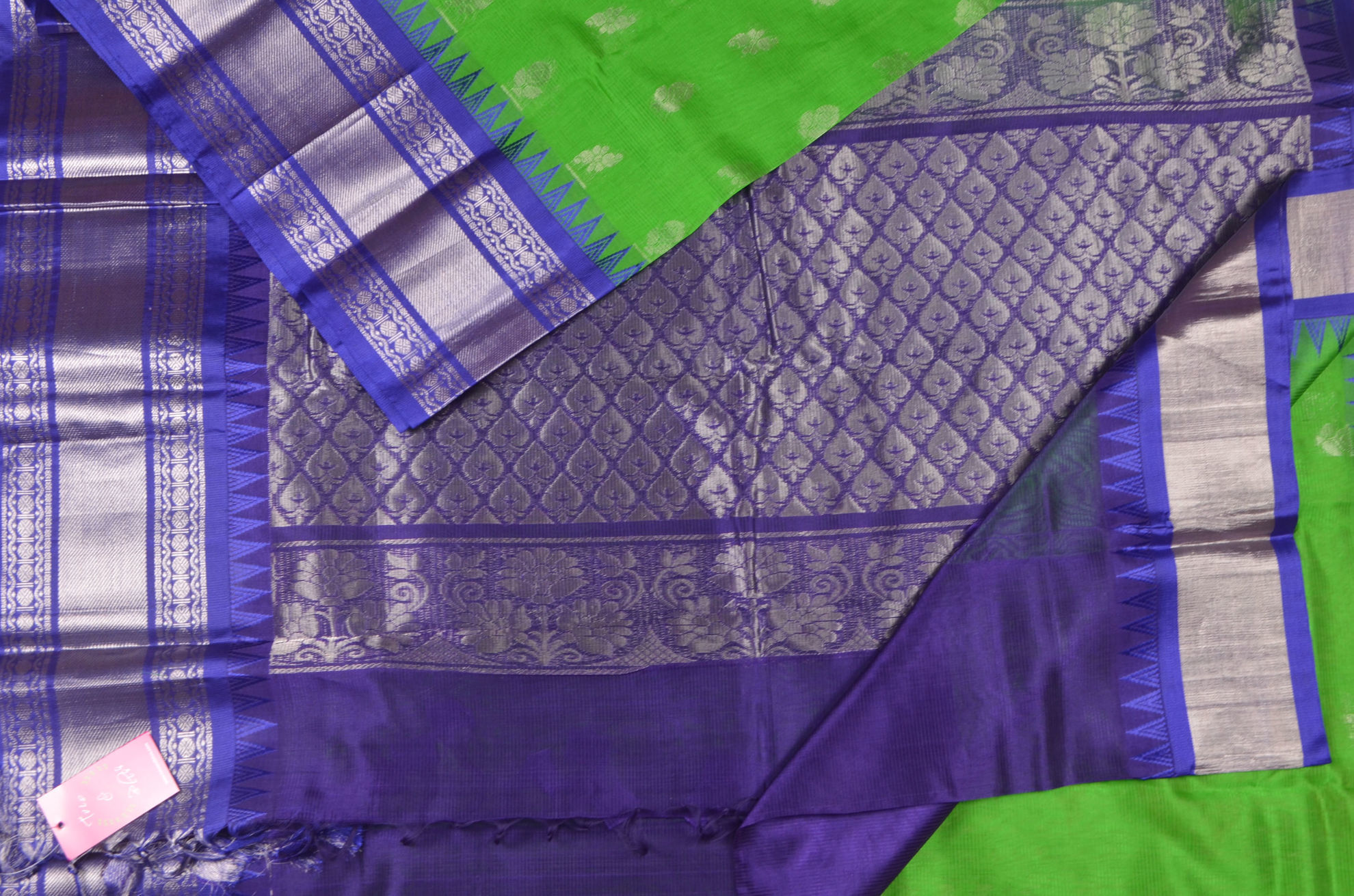 Tvis and Bliss. Parrot Green and Royal Blue Allover Zari Butta ...