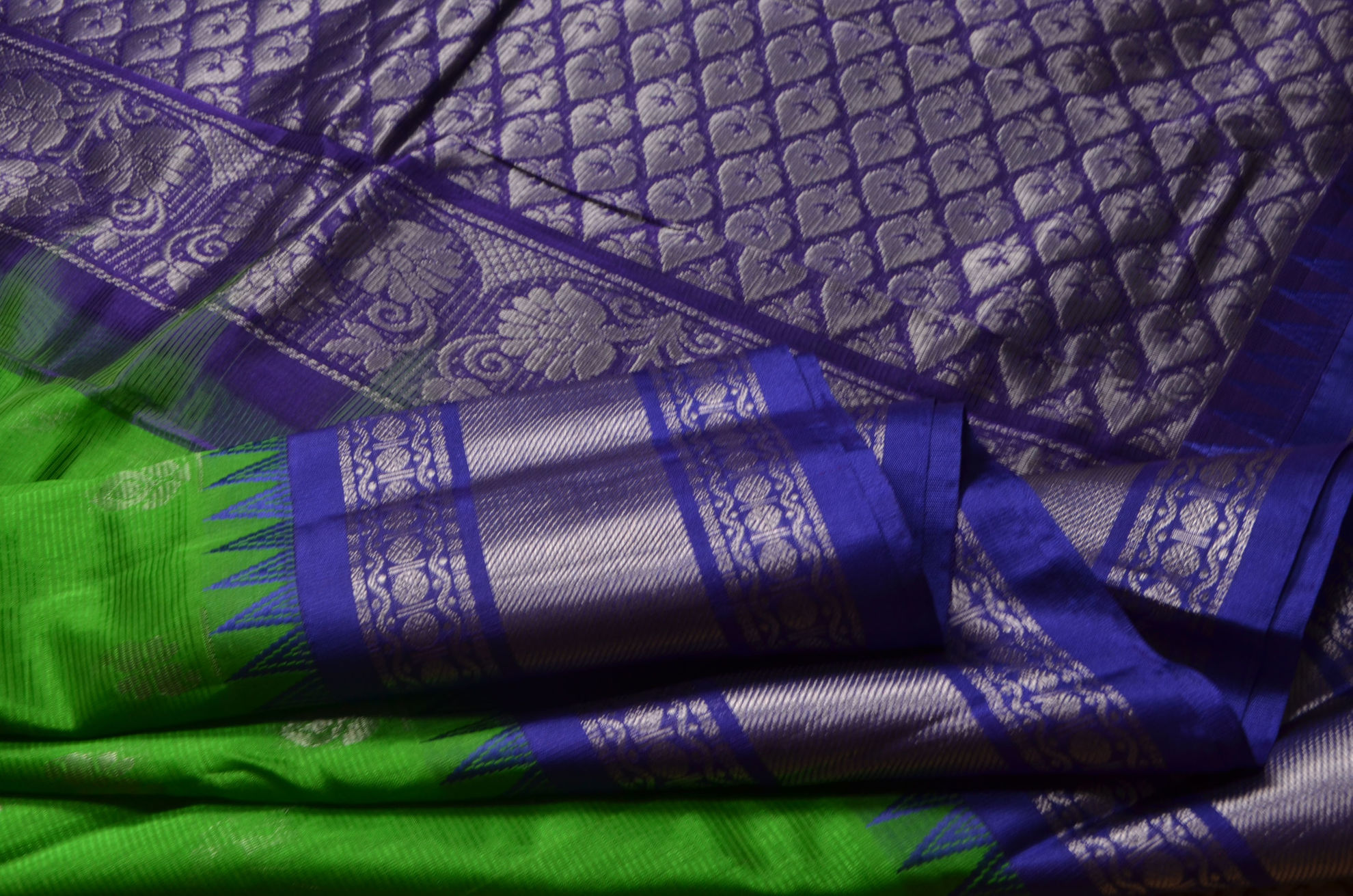 Tvis and Bliss. Parrot Green and Royal Blue Allover Zari Butta ...
