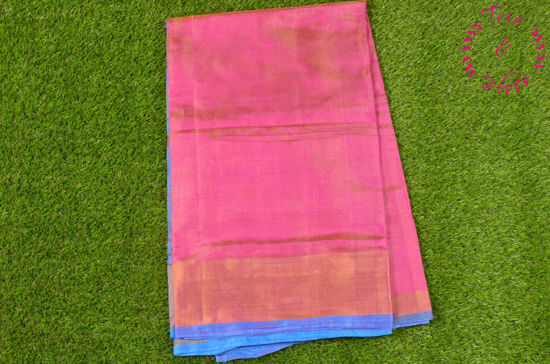 Tvis and Bliss. Pink and Anand Blue Uppada Full Tissue Silk Saree
