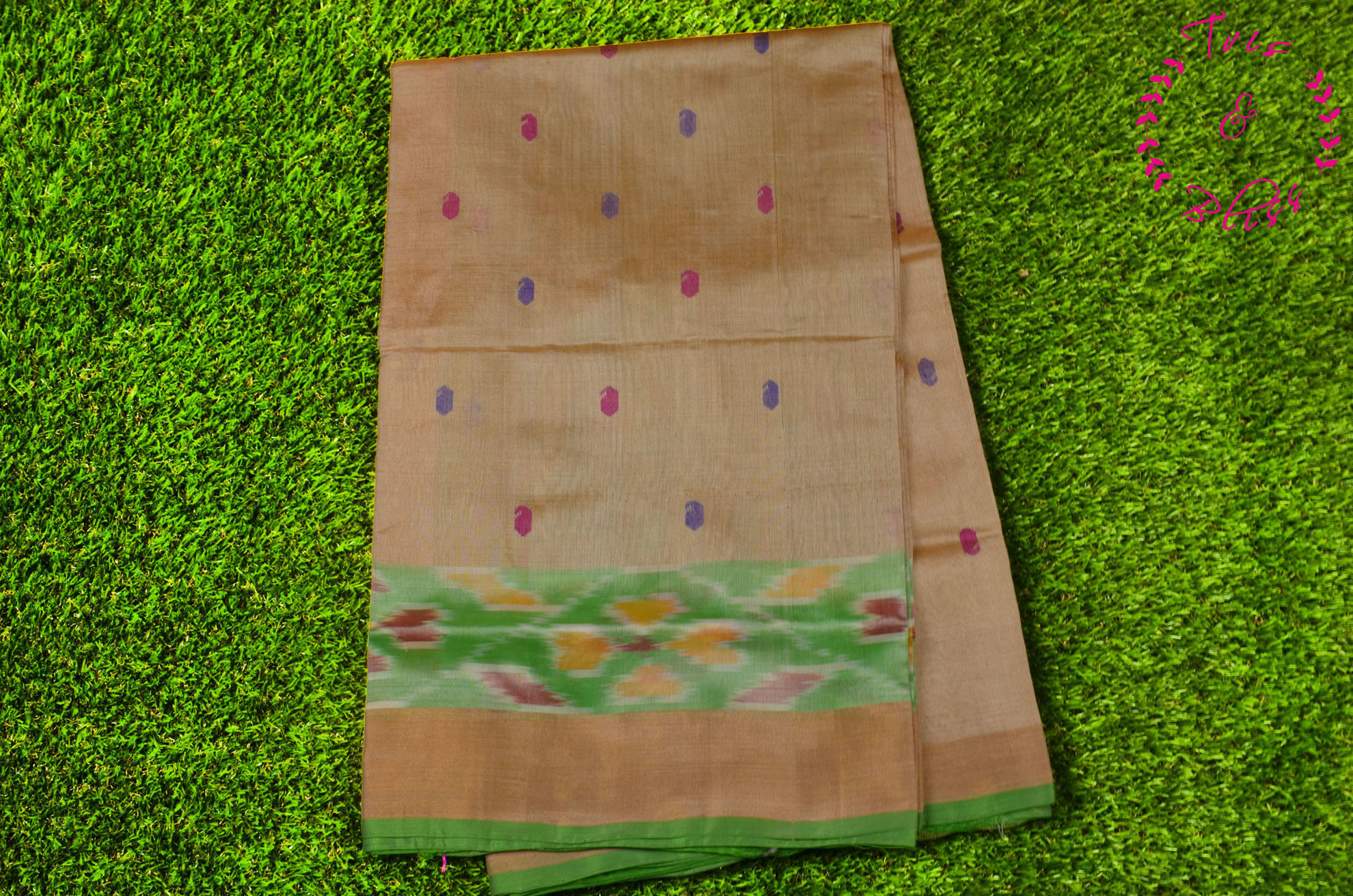 Tvis and Bliss. Cream and Green Uppada Full Tissue Silk Saree With ...