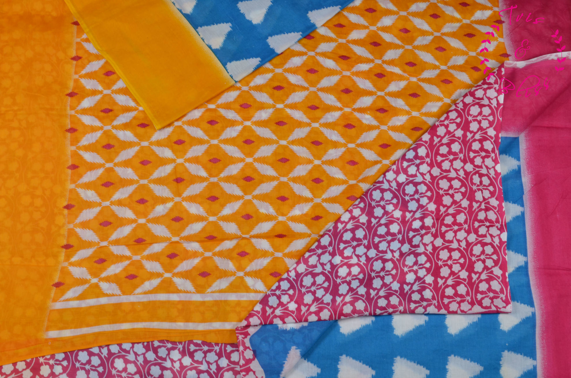 Tvis and Bliss. "Copper Sulphate Blue, Yellow and Pink Screen Printed ...