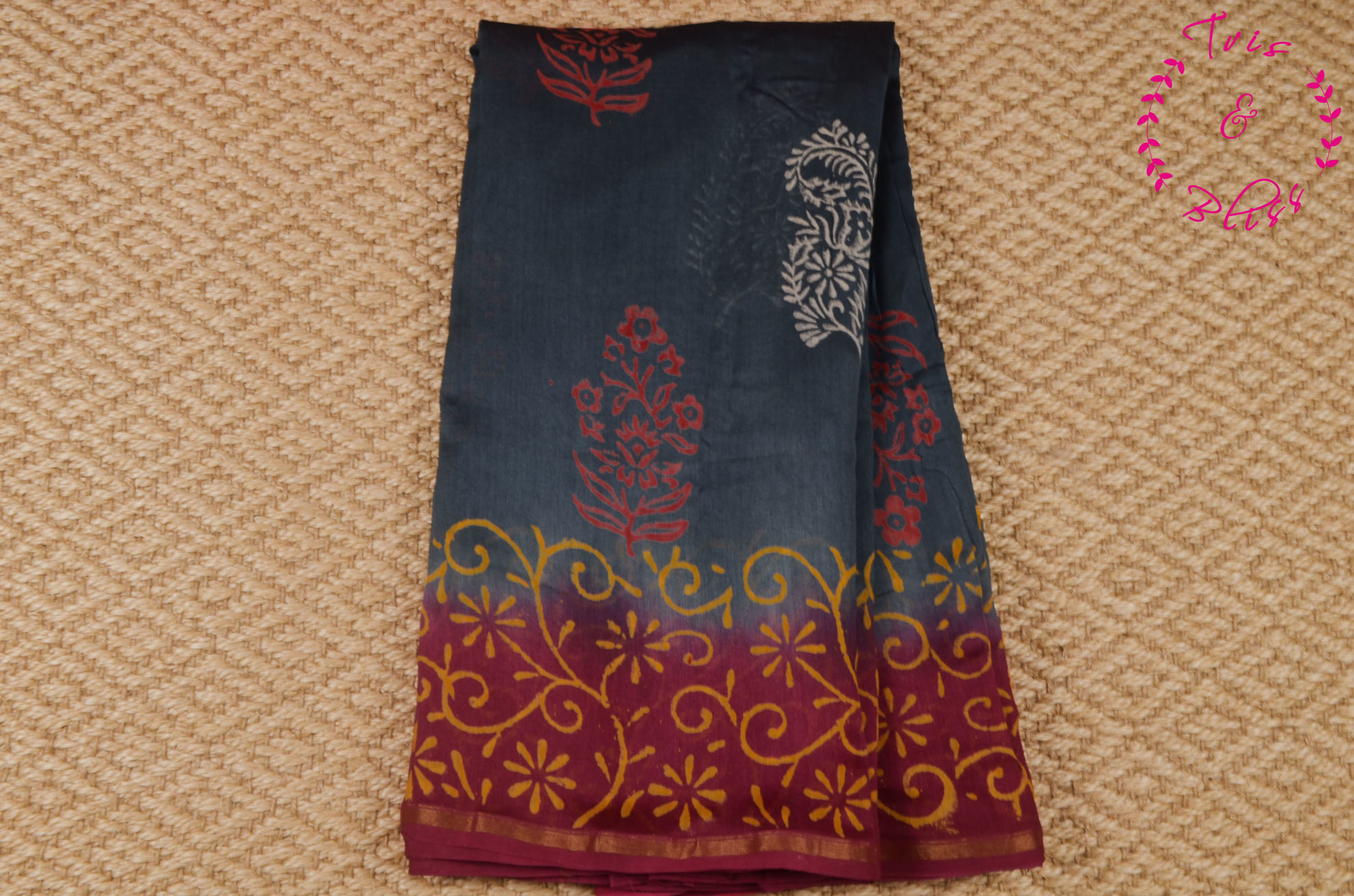 Tvis and Bliss. Purple and Sea Green Handblock Print Chanderi Silk ...